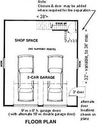 Over-sized 2 Car Steep Roof Attic Truss Garage Plan 1476-3 - 28' x 32'