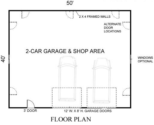 Over-sized 2 car Garage Plan with Storage 2000-1B by Behm Design