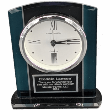 5-1/4" x 6-1/4" Black/Blue Glass Clock - Benchmark | Awards Apparel Design
