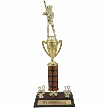Wood Column Trophy with Two Trims - Benchmark | Awards Apparel Design