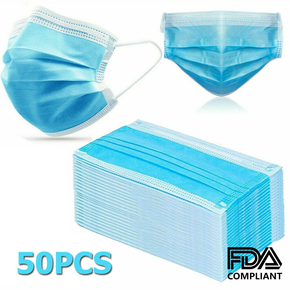 Disposable Face Masks Earloop Blue 3-Ply Unisex Mouth & Nose Cover 50 ...