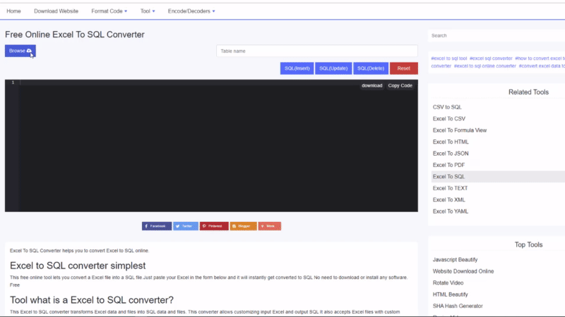 Free Online Excel To Sql Converter Bfotool
