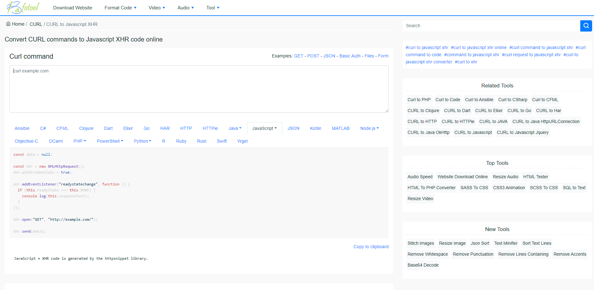 Convert Curl Commands To Javascript Xhr Code Online Bfotool