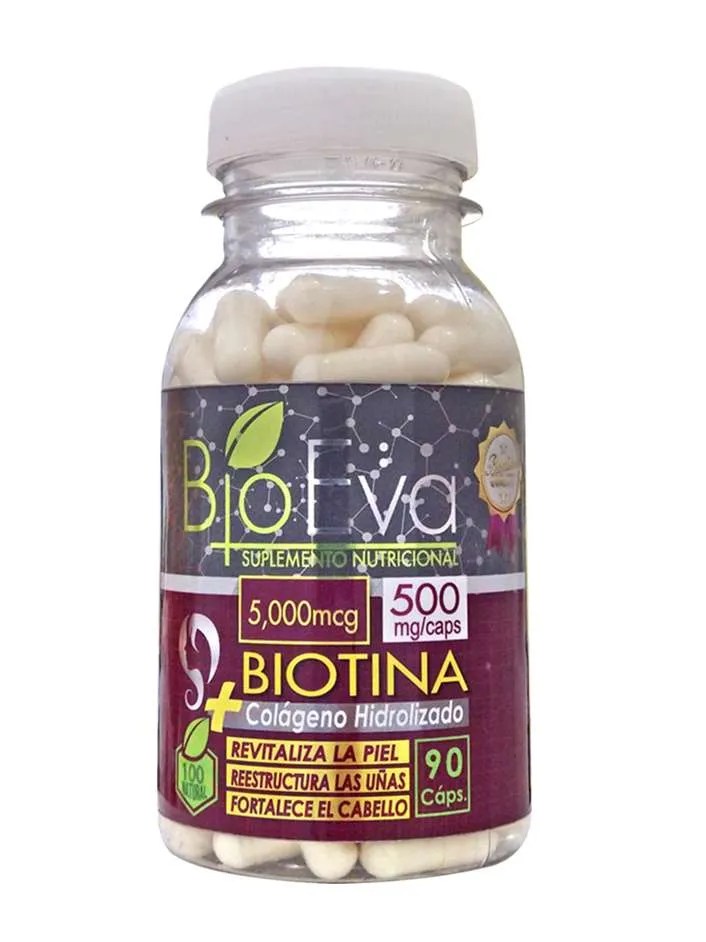 Biotina Con Colágeno Hidrolizado En Cápsulas BioEva (90 Cápsulas) | BioEva