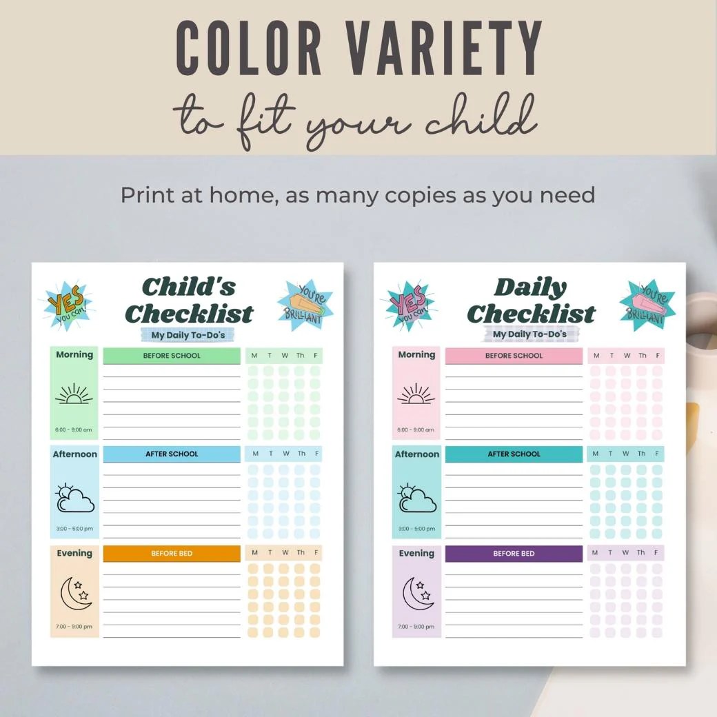 Editable Kids Morning Routine Chart Birchmark Designs