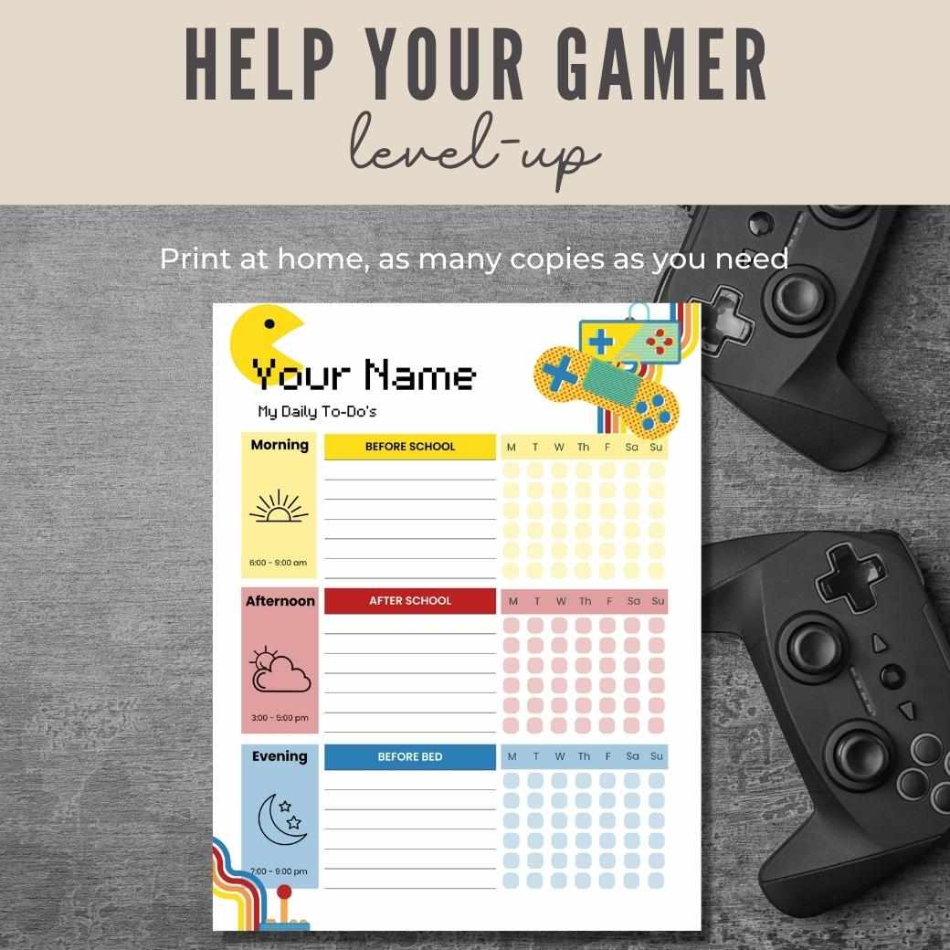 Gamer Editable Daily Routine Checklist Birchmark Designs