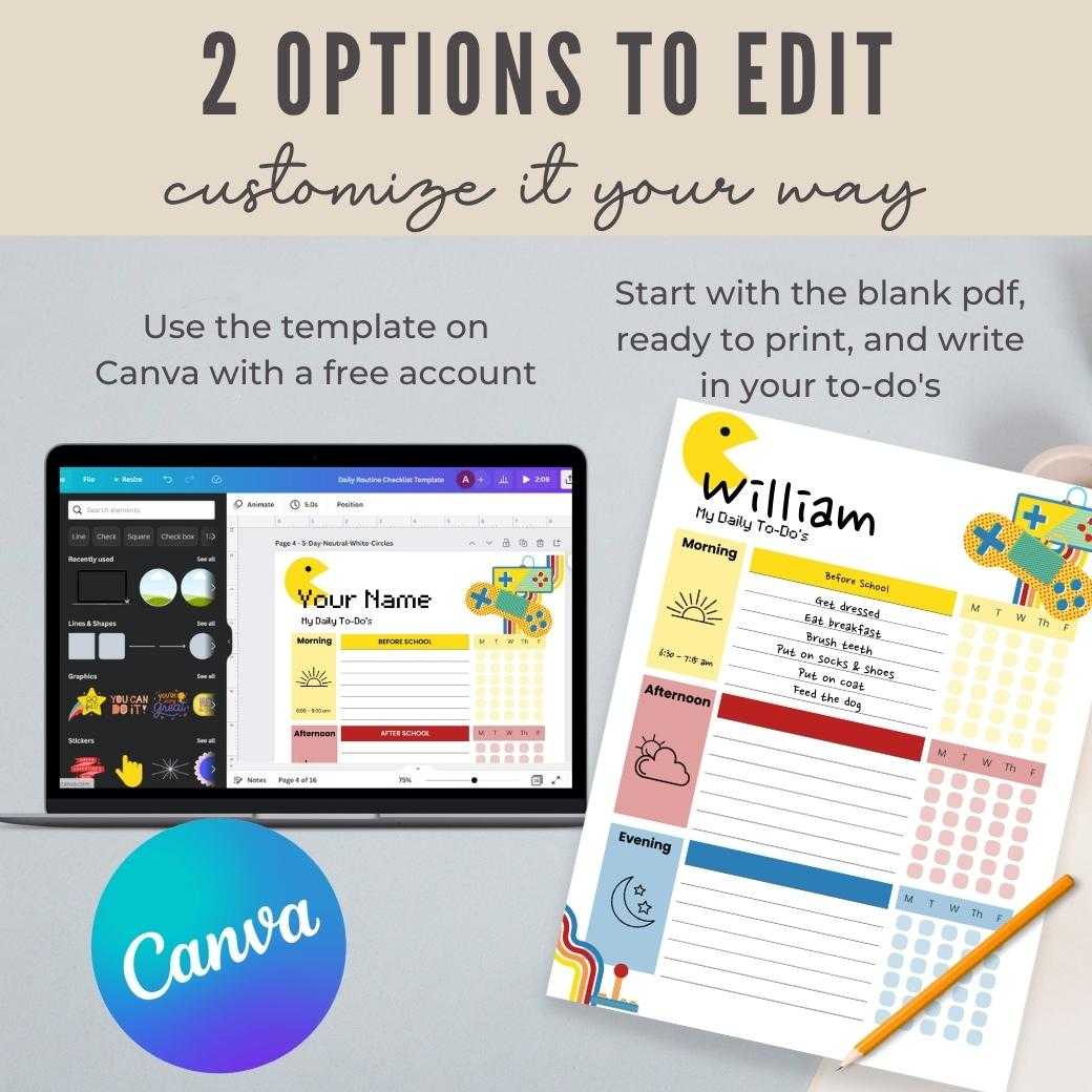 Gamer Editable Daily Routine Checklist Birchmark Designs