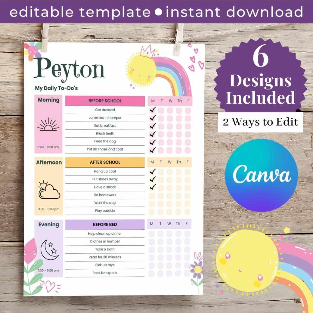 Rainbow Editable Daily Routine Checklist Birchmark Designs