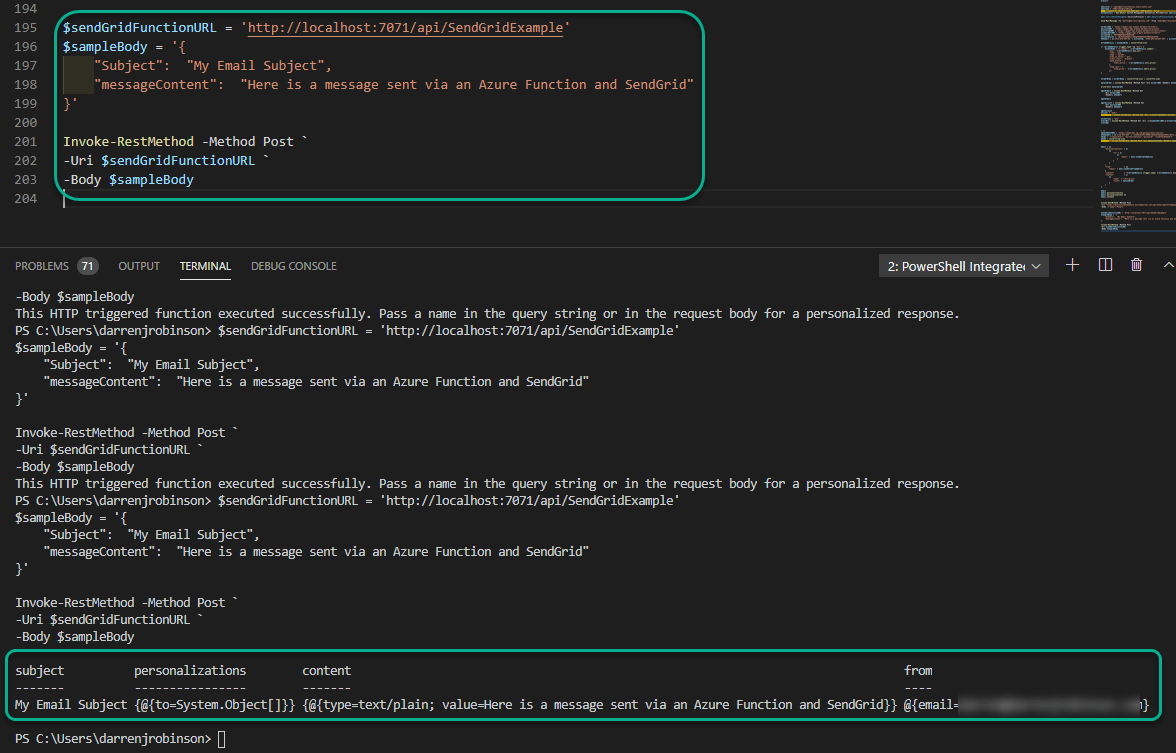Using the Azure Functions SendGrid Output Binding with PowerShell - darrenjrobinson - Bespoke ...