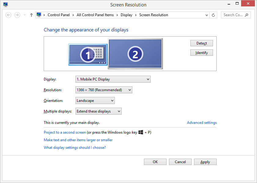 Extended Windows Screen Resolution Moved