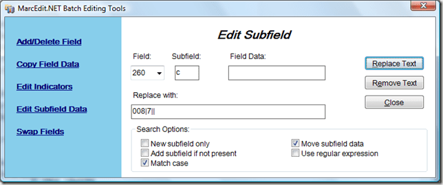 A forgotten MarcEdit Subfield Editing function :)