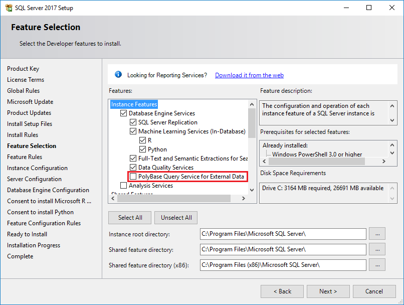SQL Server 2017 - Oracle JRE 7 Update 51 (64-bit) or higher is required for Polybase ...