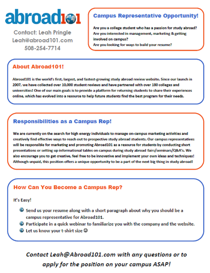 Become an Abroad101 Campus Rep!! | Abroad101 Blog