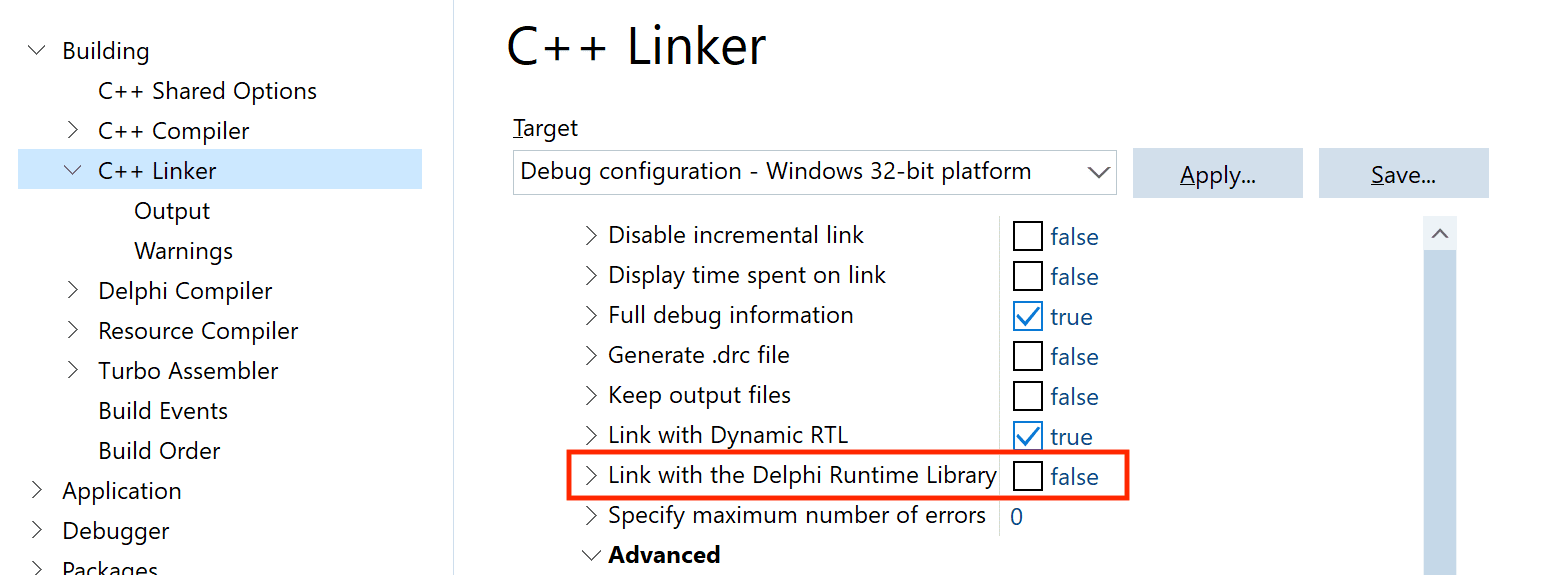 Project Options: Link with the Delphi RTL | Embarcadero RAD Studio, Delphi, & C++Builder Blogs