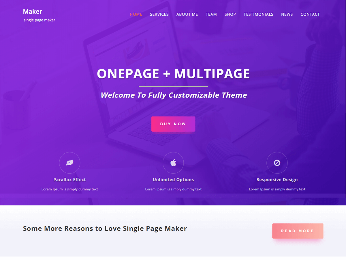 Single page maker - BLOGWINGS Premium WordPress Themes