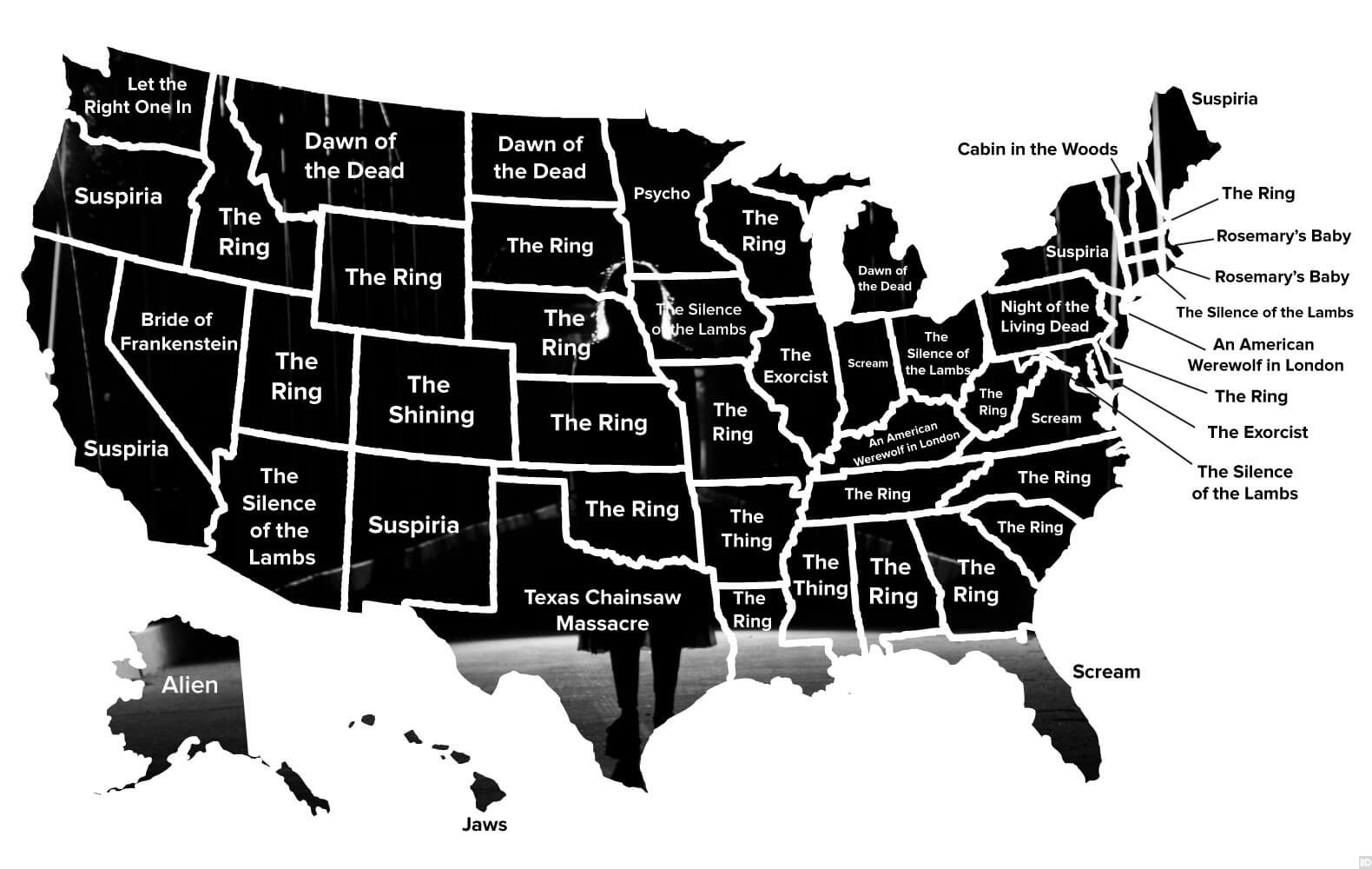 Infographic Map Shows Most Popular Horror Movie in Every State - Bloody ...