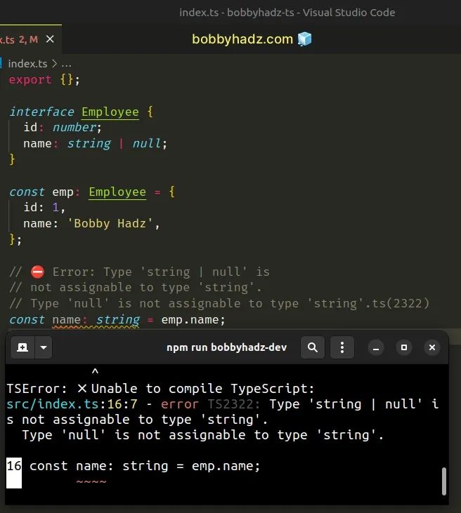 Type 'string or null' is not assignable to type string (TS) | bobbyhadz