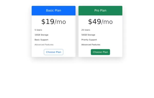 Professional Bootstrap Pricing Table Bootstrap 5 Example