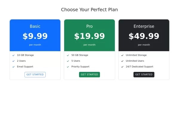 Professional Bootstrap Pricing Table Bootstrap 5 Example