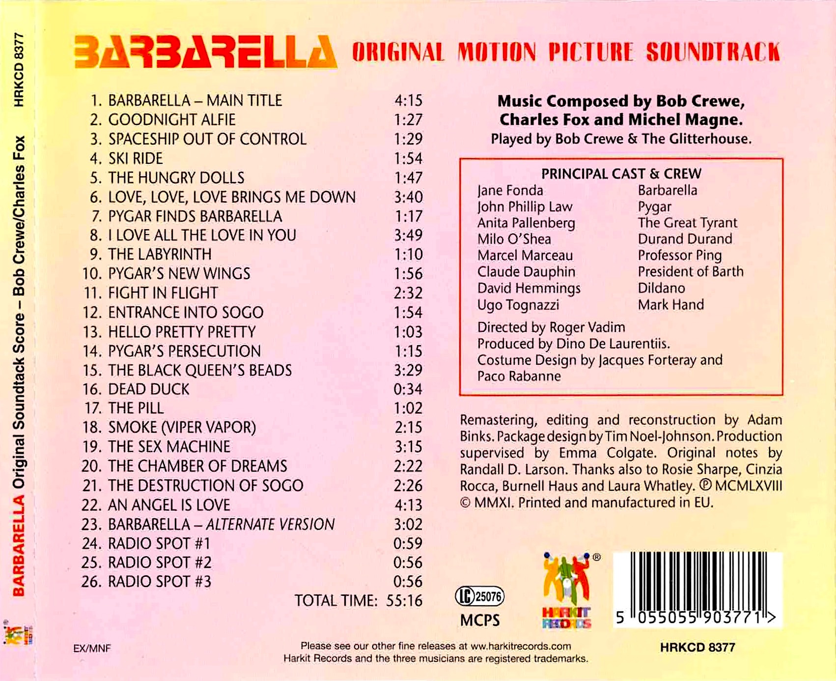 Barbarella: Original Soundtrack Lyrics & Music by BOB CREWE & CHARLES ...