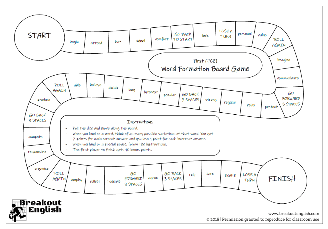 First FCE Word Formation Board Game Breakout English first-fce-word-formation-board-game-breakout-english