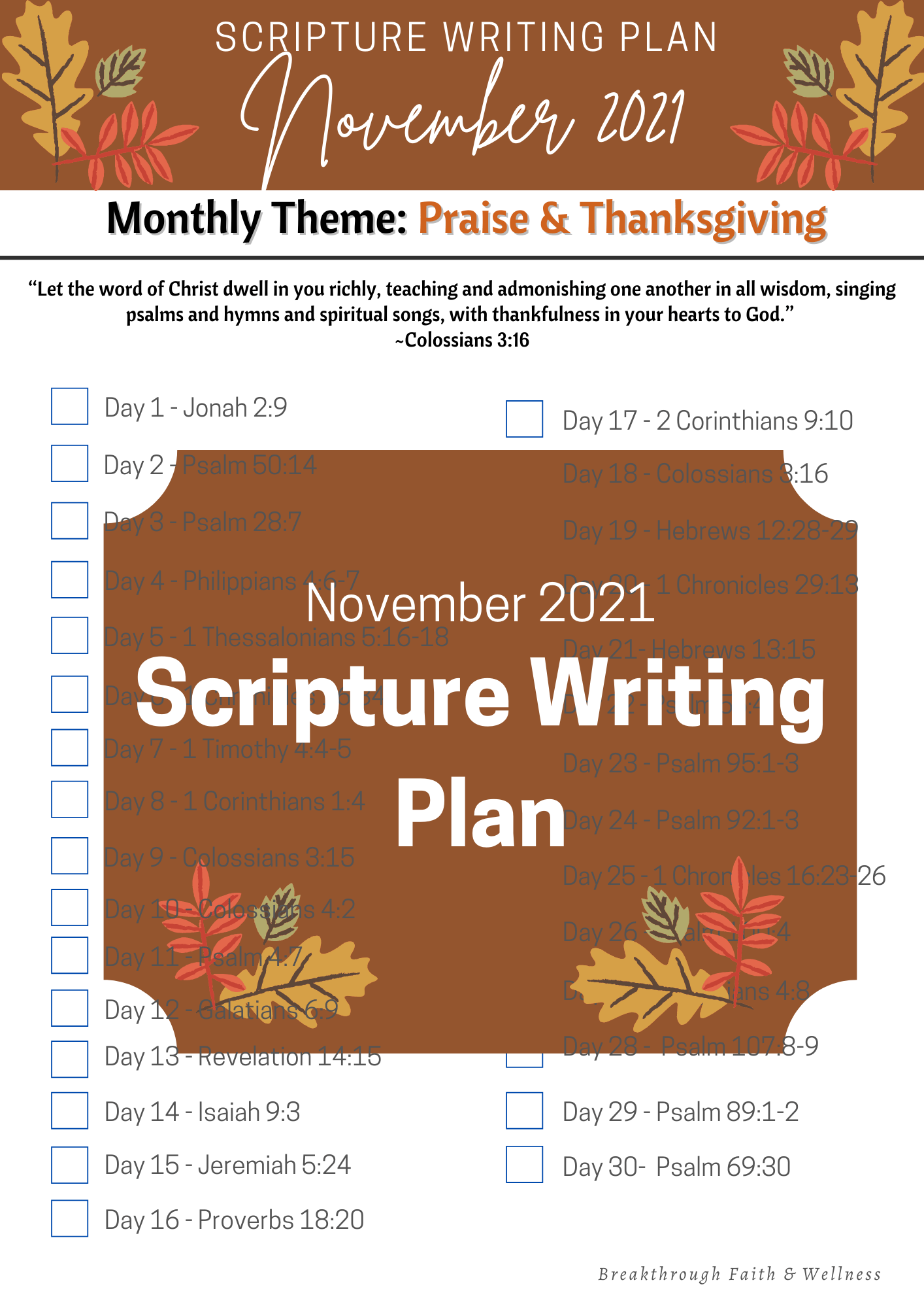 November Scripture Writing Plan ~ Praise & Thanksgiving - Breakthrough ...