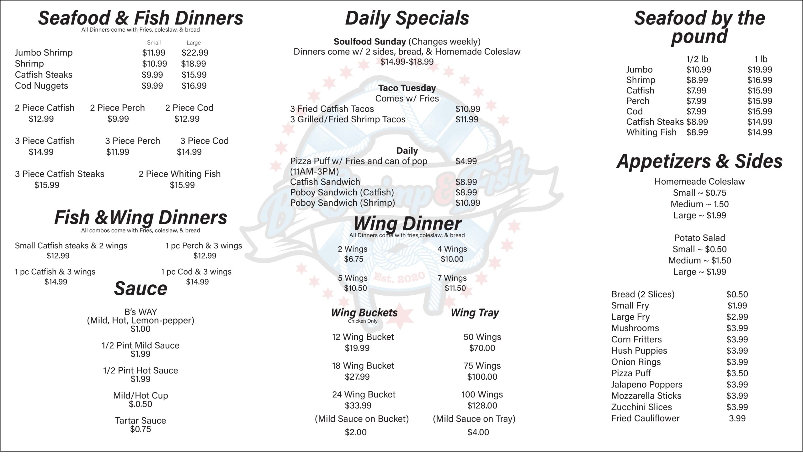 Menu – B's Shrimp & Fish