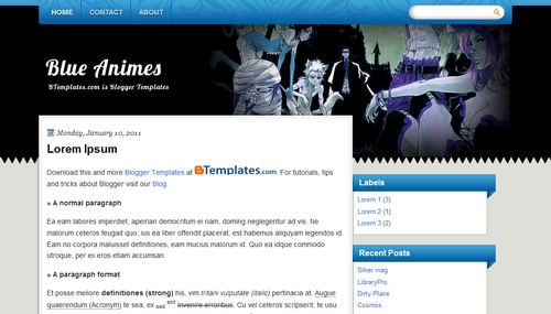 Blue Animes Blogger template - BTemplates