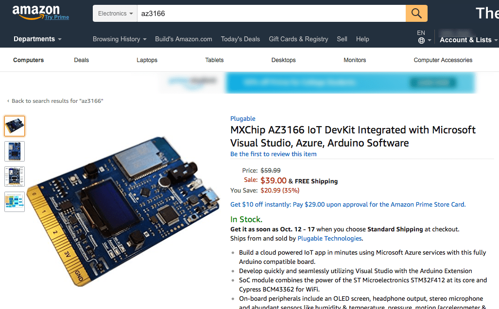 Order Azure IoT Developer Kit (AZ3166) On Amazon With FREE Shipping ...