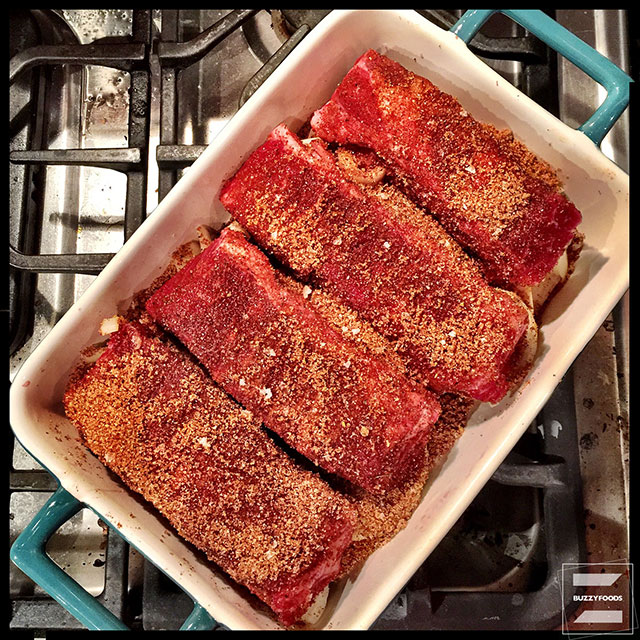 Boneless Beef Short Ribs Slathered in Mustard | buzzyfoods
