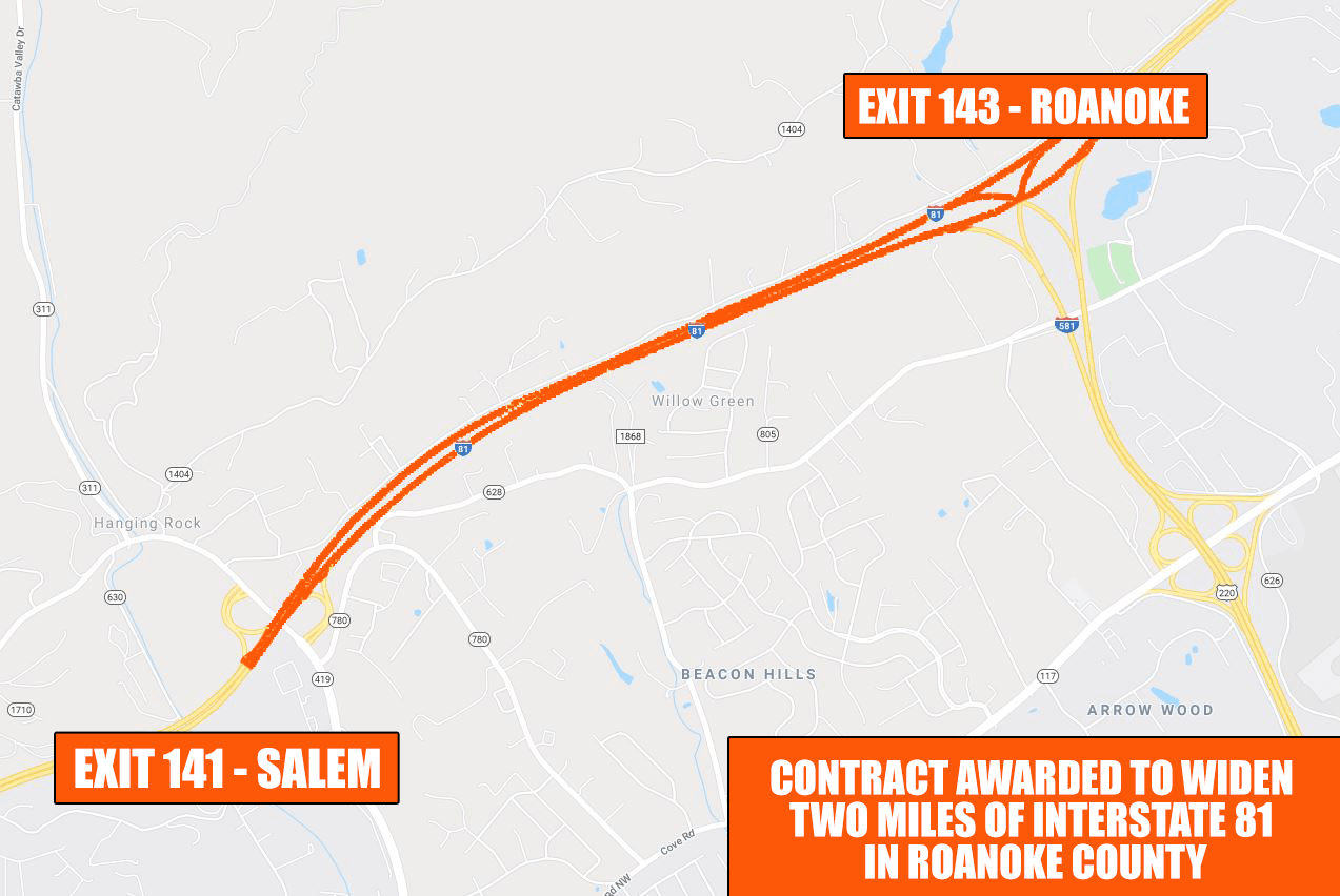 CONTRACT AWARDED TO WIDEN TWO MILES OF INTERSTATE 81 IN ROANOKE COUNTY ...