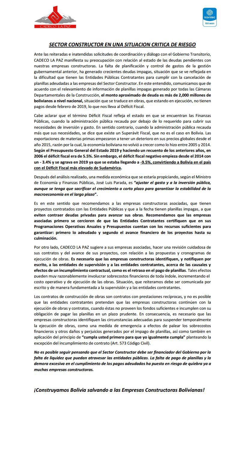 COMUNICADOS – CADECO LA PAZ