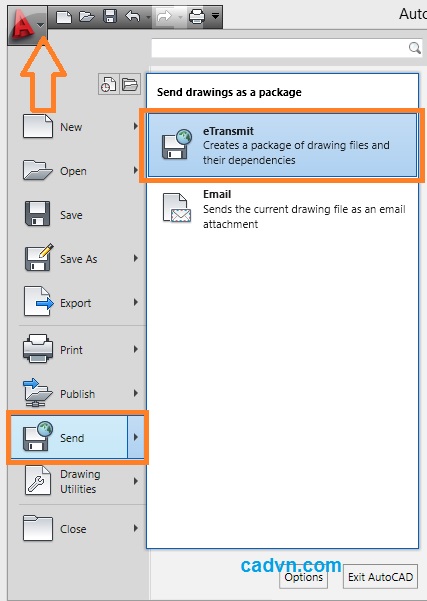 Đóng gói hồ sơ autocad bằng etransmit tránh lỗi khi mở trên máy tính khác