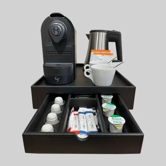 Space Leather Hotel / Hospitality Tray With Drawer - CafeCasa