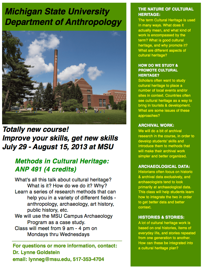 Announcing ANP 491: Methods in Cultural Heritage! – MSU Campus ...
