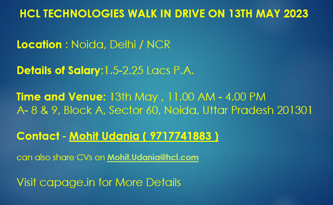 HCL Technologies Walk In Drive On 13th May 2023 For B.com,M.com & MBA ...