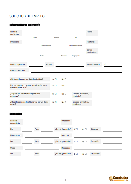 Solicitud De Empleo Para Imprimir Descargar Gratis Pdf