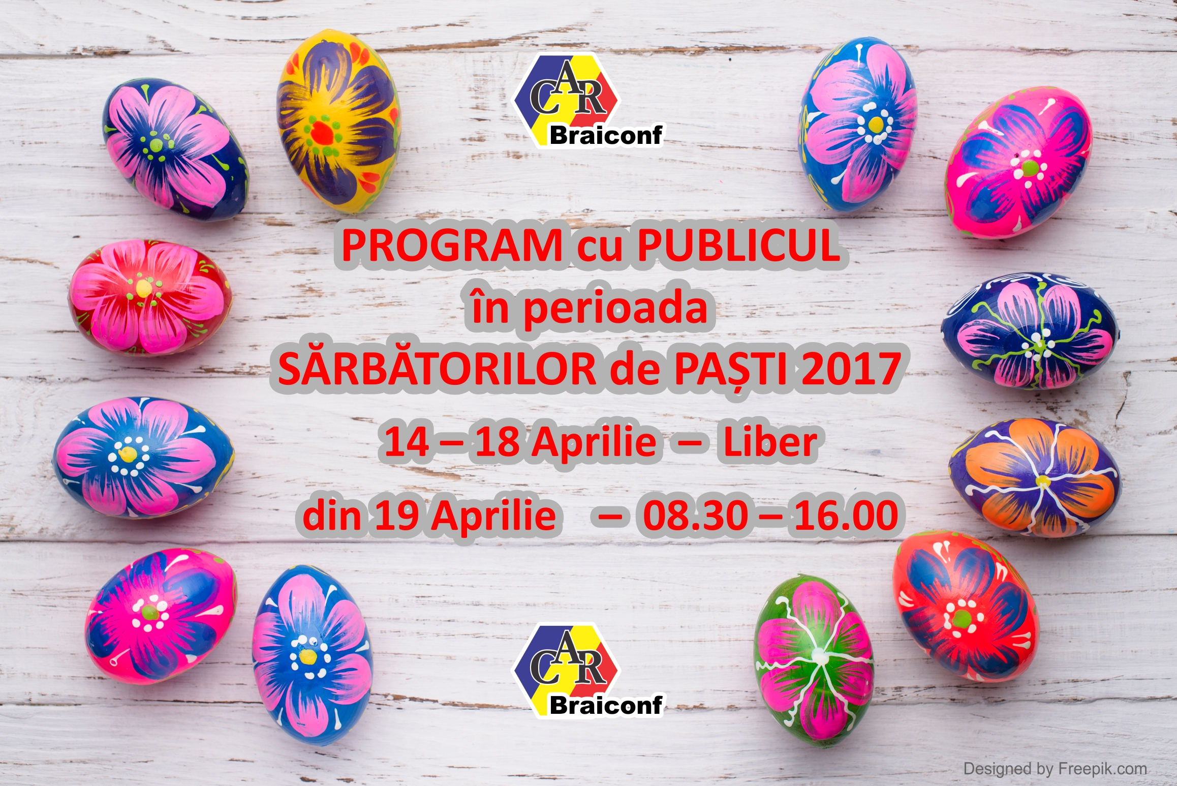 Programul de lucru în perioada Sărbătorilor de Paște – Asociatia CAR ...