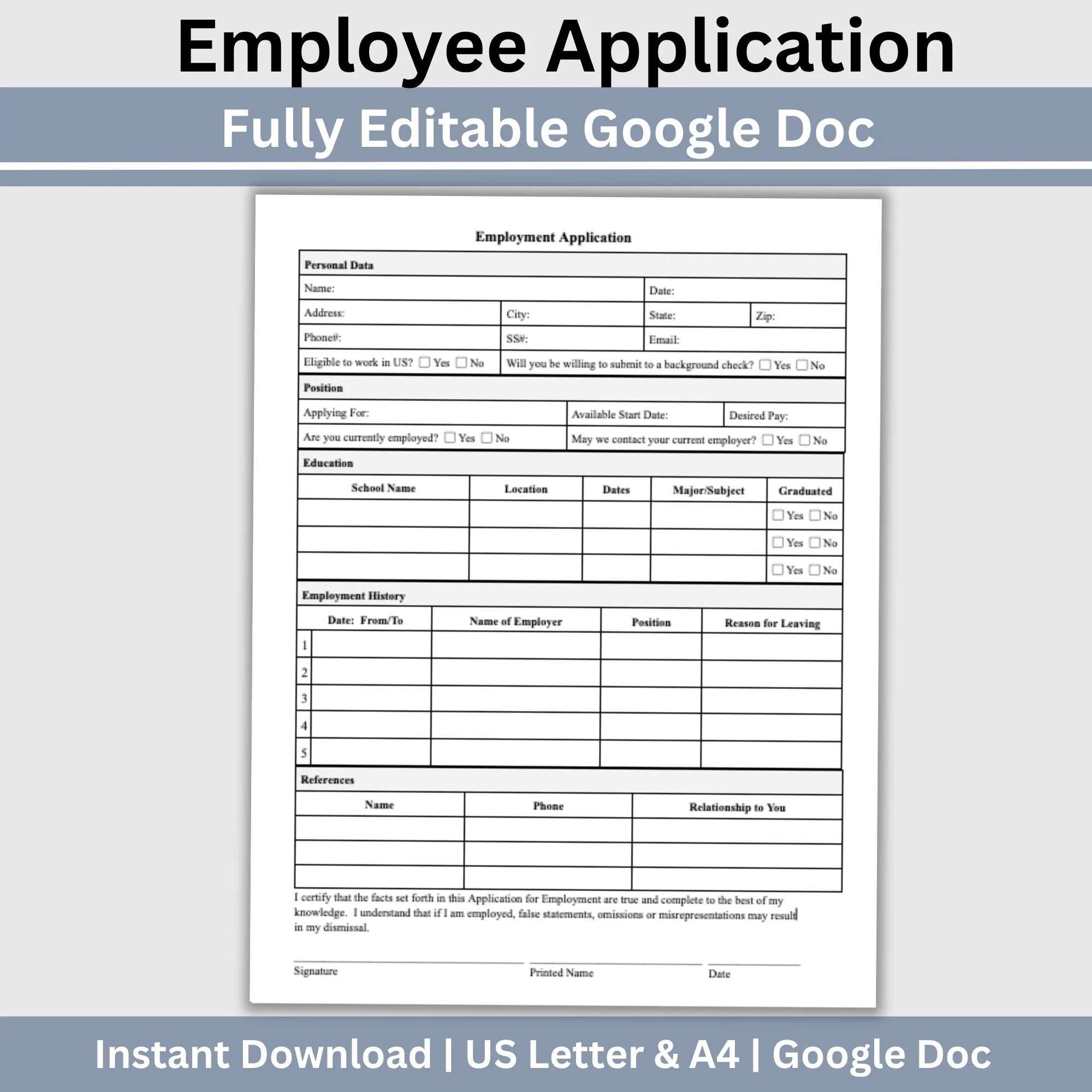 Employee Application Template Google Doc Ccdigitalstudios