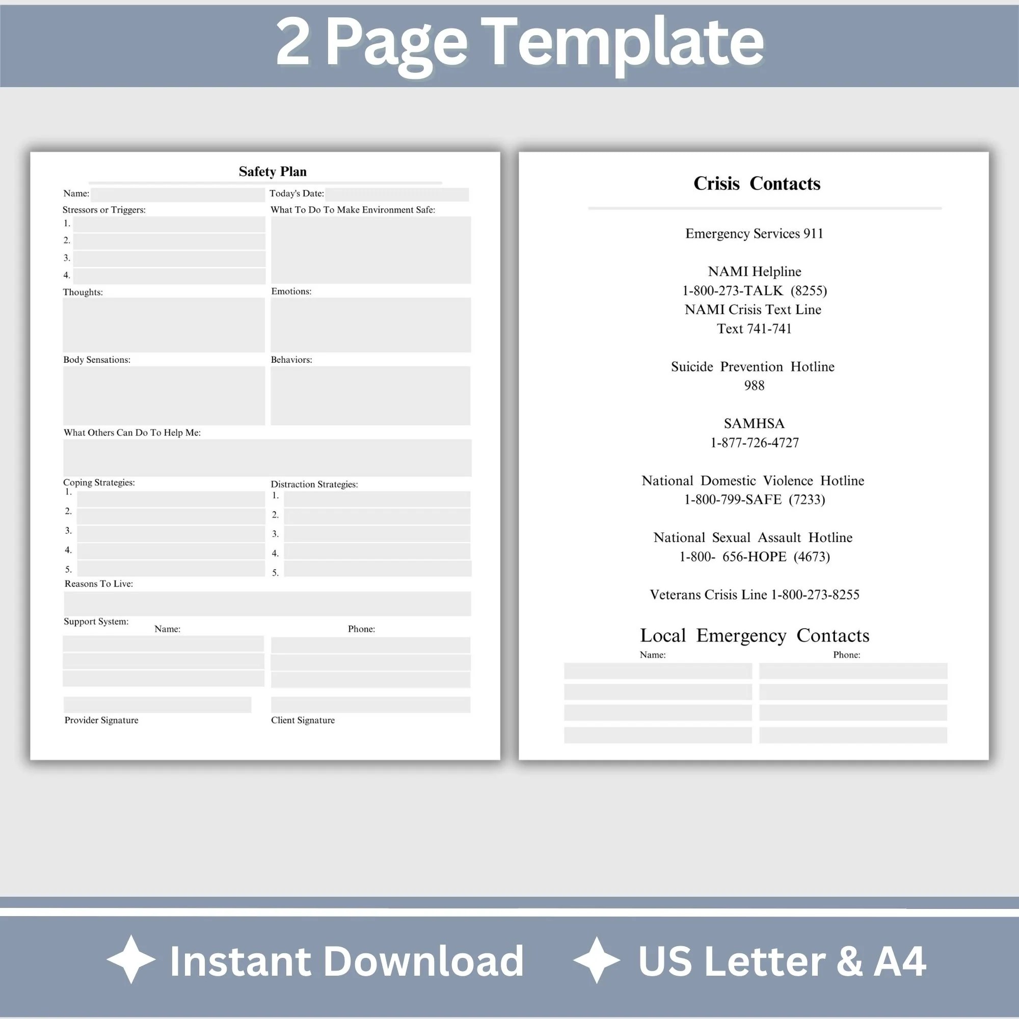 Safety Plan Template Suicide Prevention Therapy Tool For Counseling