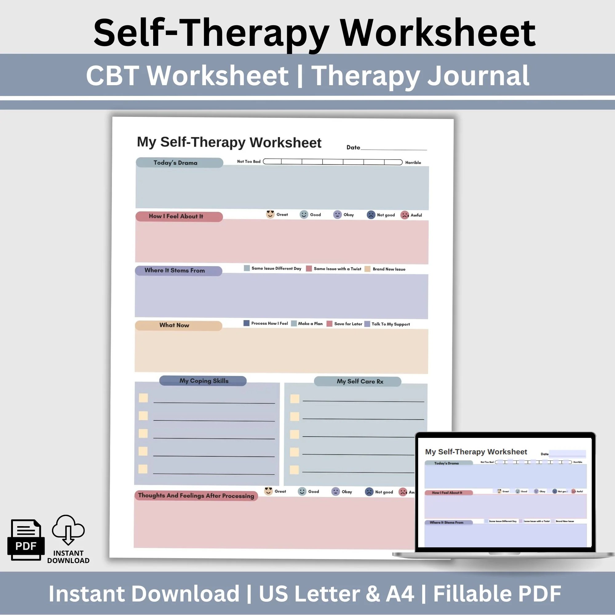 Self Therapy Cbt Worksheet Process Anxiety And Life Stressors