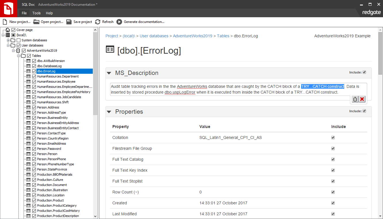Database Documentation Generator For Sql Server Sql Doc