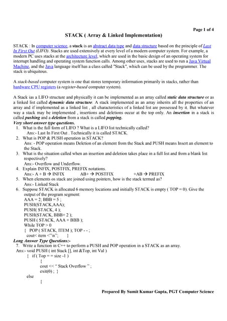 Stack Data Structure Notes Pptx