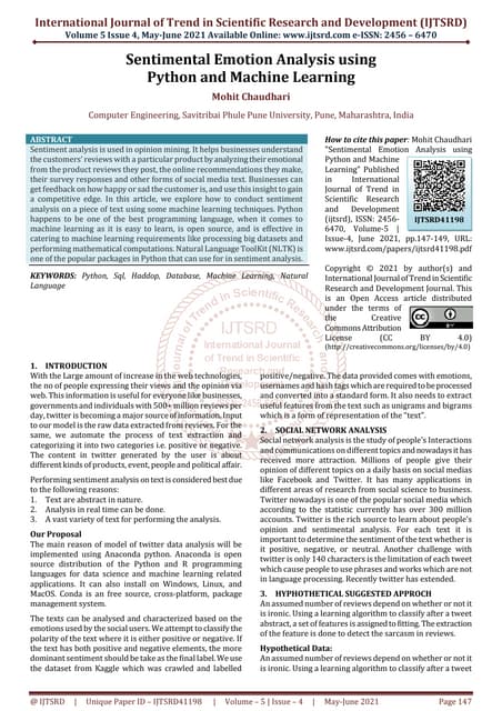 Sentimental Emotion Analysis Using Python And Machine Learning Pdf