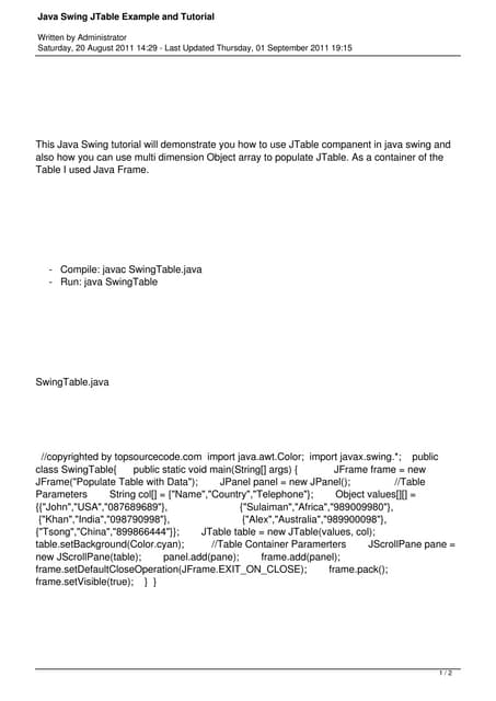 94 Java Swing Jtable Example And Tutorial Pdf