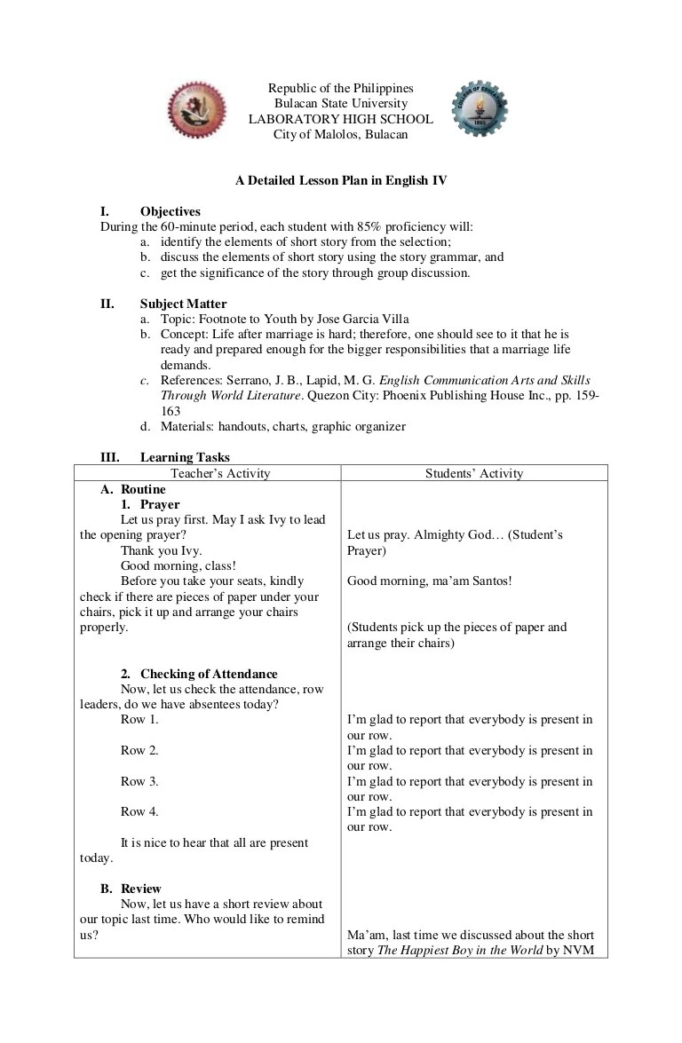 Detailed Lesson Plan English Detailed Lesson Plan English Detailed Lesson Plan English Detailed Lesson Plan English