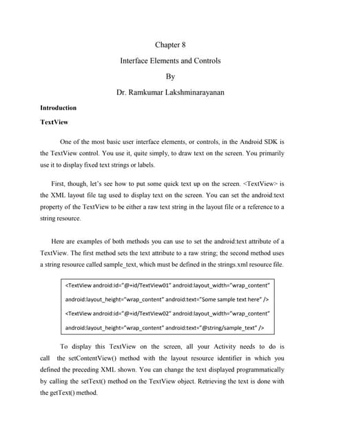 Android Interface Elements And Controls Chapter8 Docx