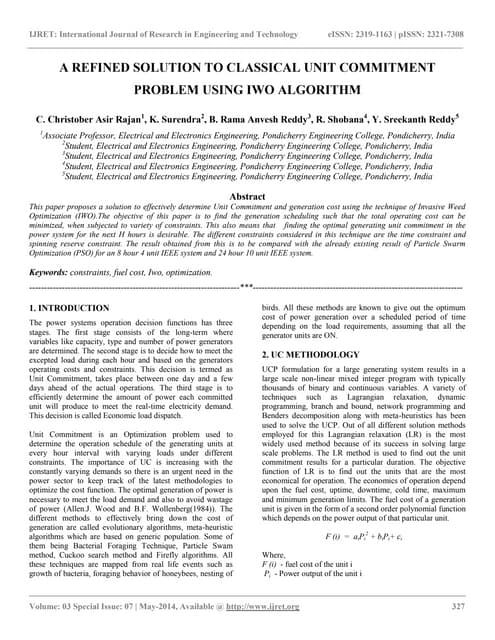 A Refined Solution To Classical Unit Commitment Pdf