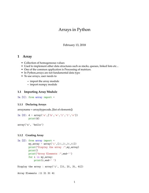 Arrays In Python Pdf