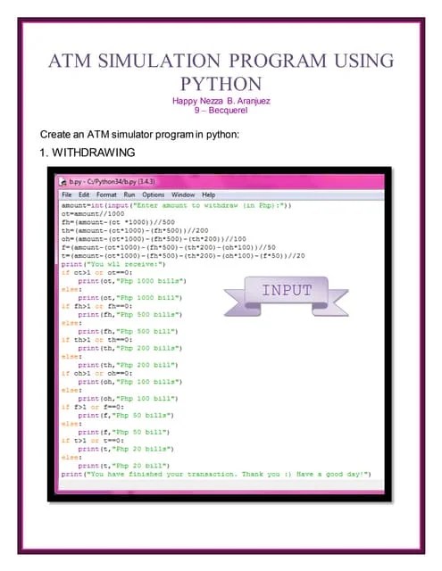 Atm Simulation Program Using Python Docx